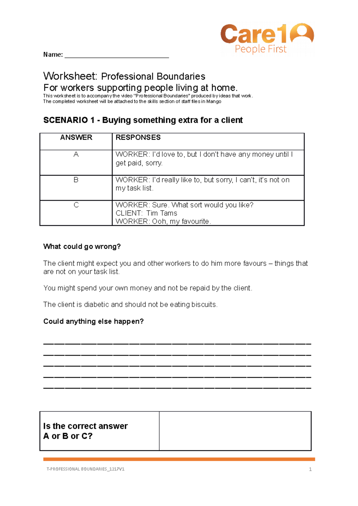 Professional Boundaries 1217v1 - Worksheet: Professional Boundaries For ...