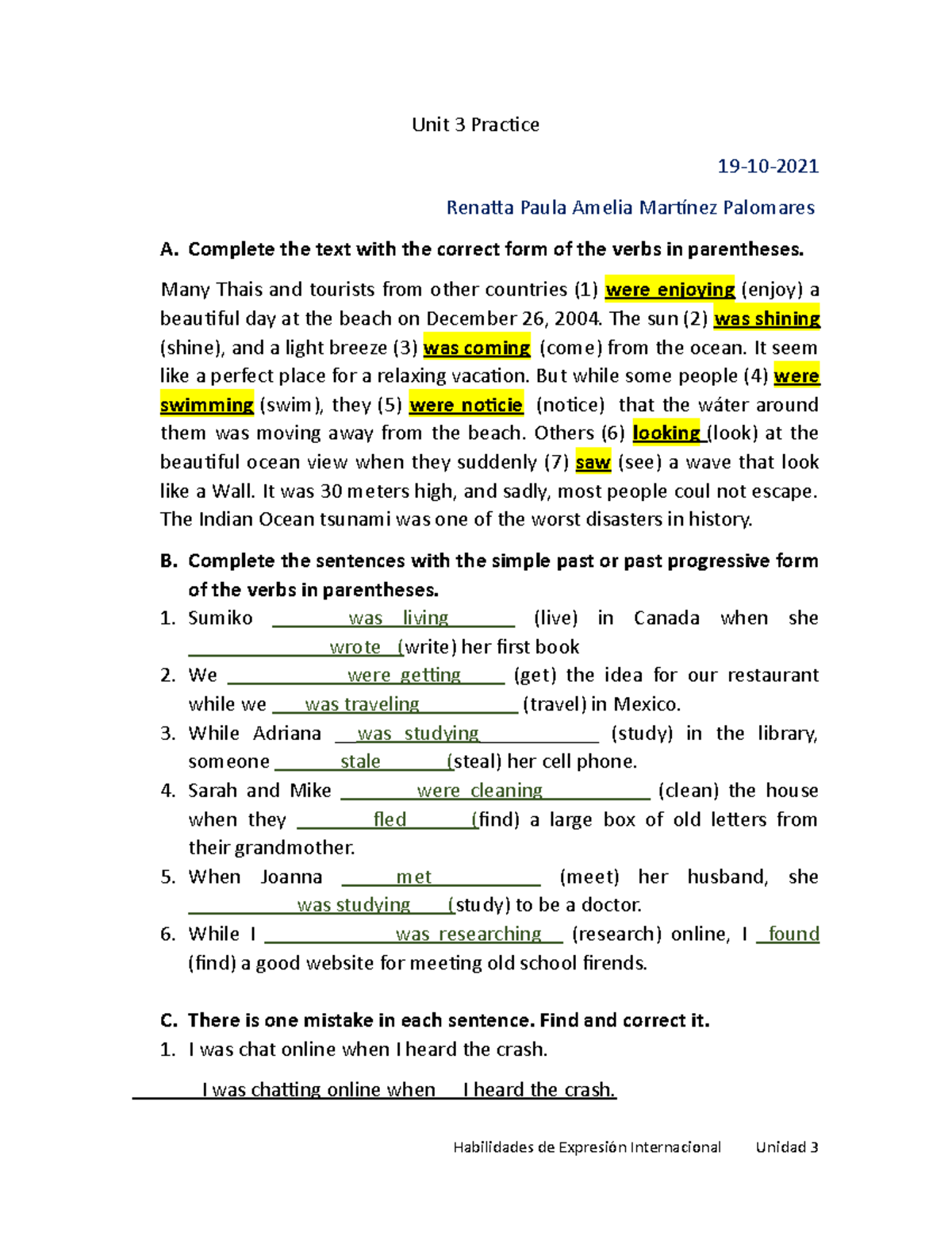 Unit 3 Practice- Evidencia 19 de Octubre - Unit 3 Practice 19-10- Renatta Paula Amelia Martínez ...