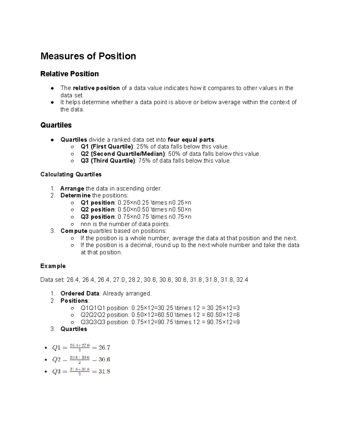 Measures of Position - Summary Statistics - Measures of Position ...