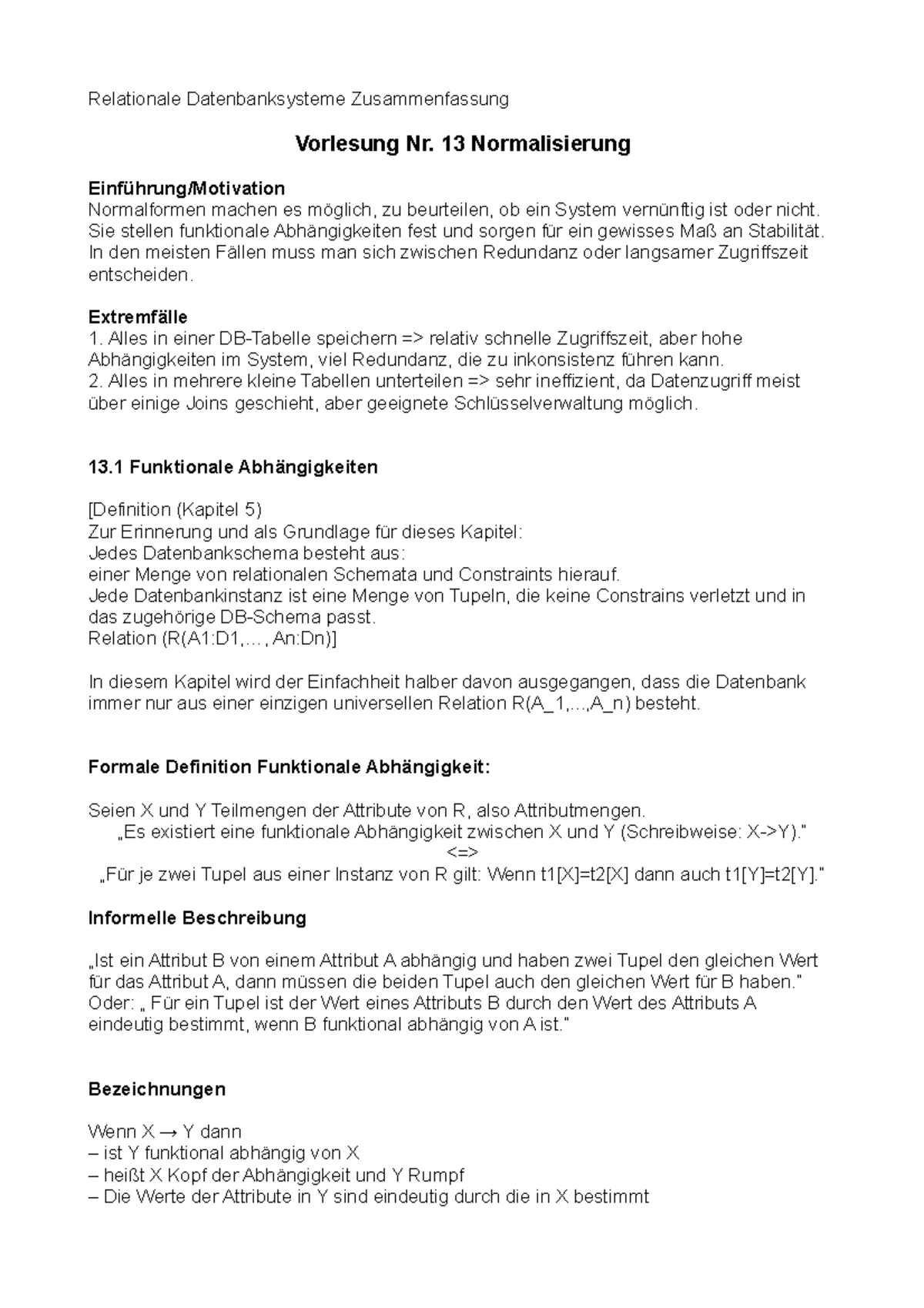 13 - normalisierung - Relationale Datenbanksysteme Zusammenfassung ...
