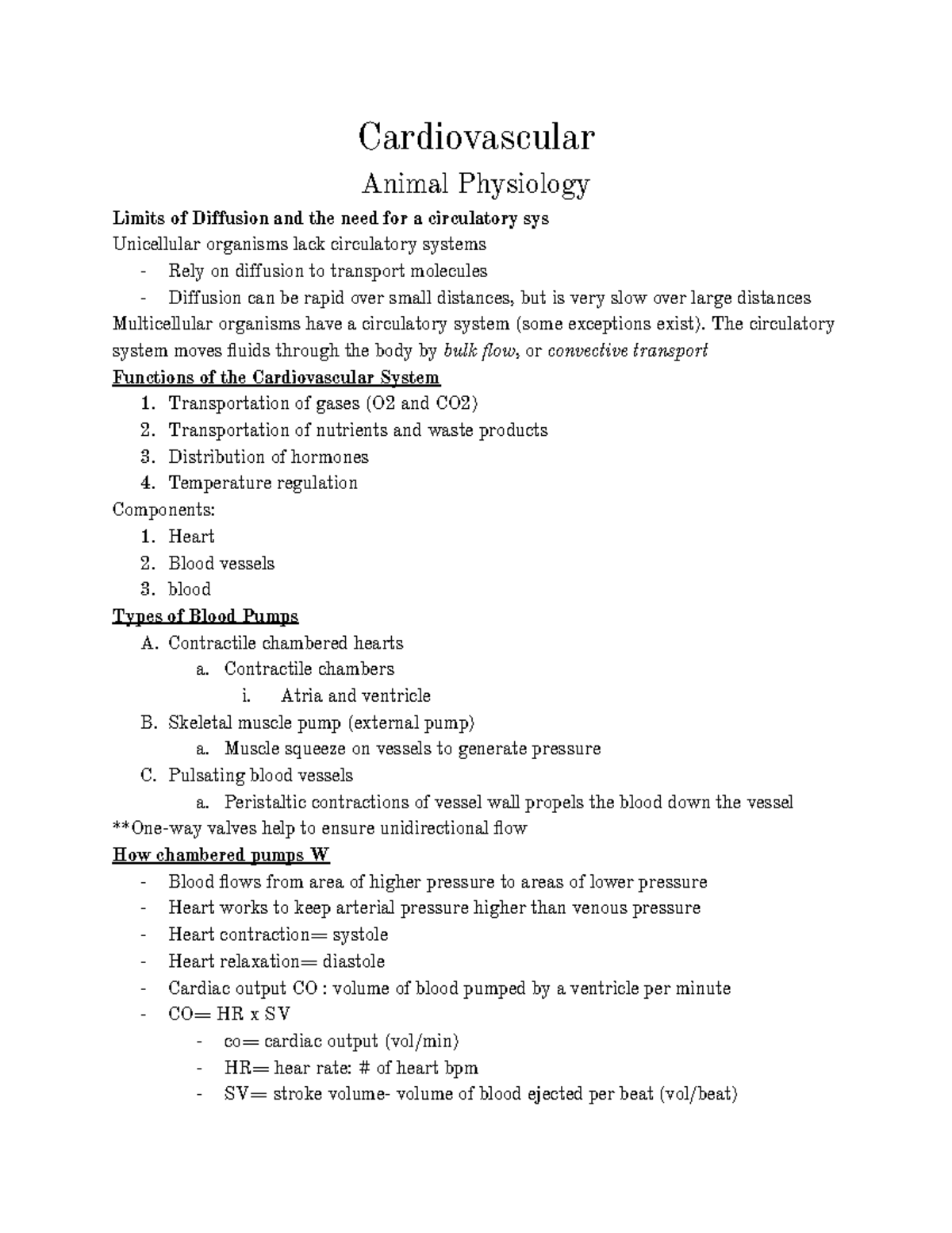 Cardiovascular - Lecture notes 14 - Cardiovascular Animal Physiology ...