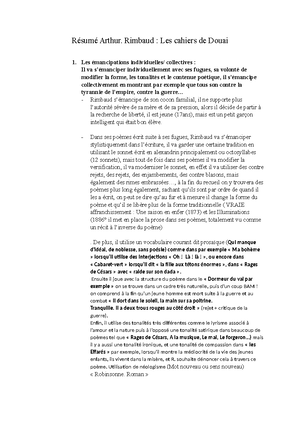 Sujets Rimbaud - dissertation - SUJETS RIMBAUD : Les cahiers de Douai ...