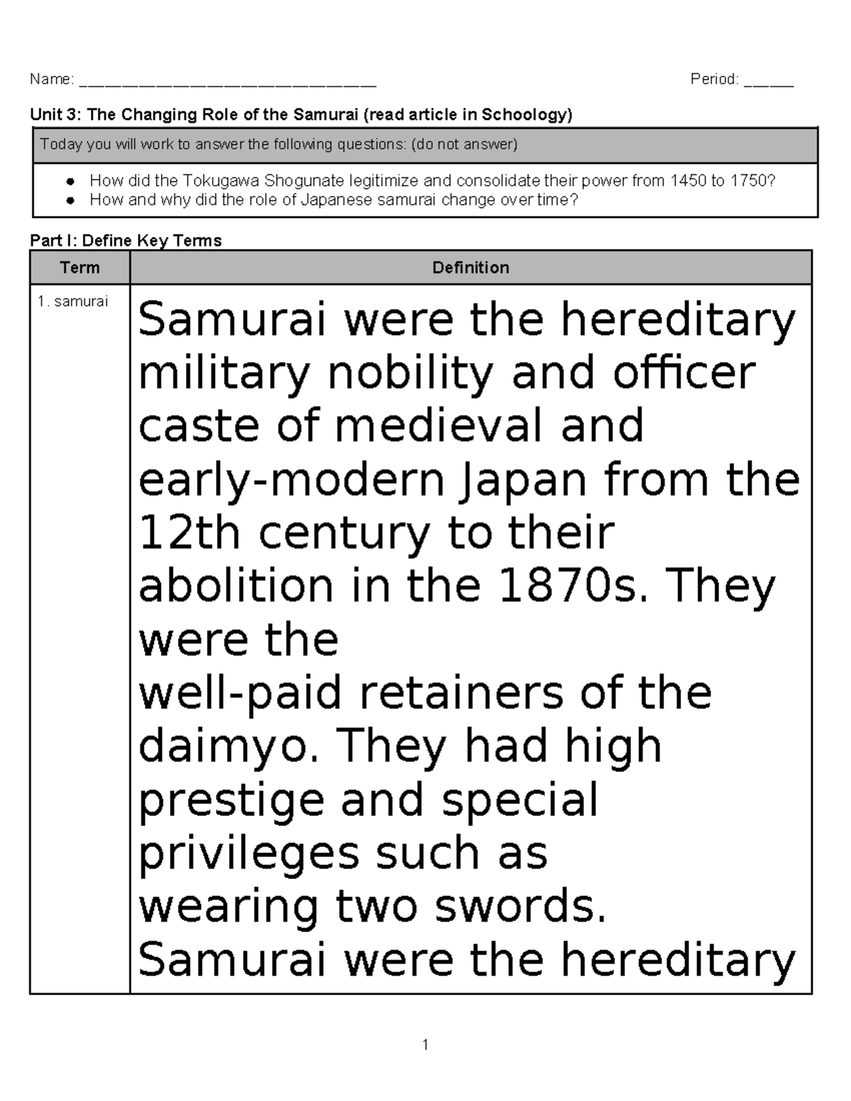 Unit+3.2+Samurai+&+Tokugawa+Shogunate+Handout - Name