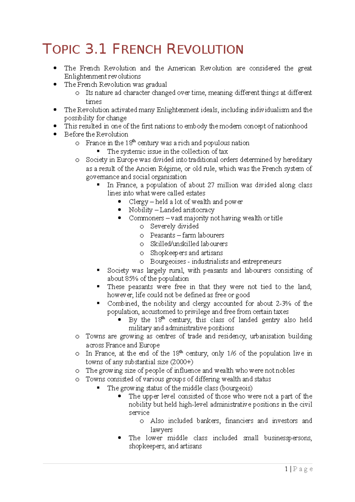Topic 3.1 French Revolution Lecture Notes - HIST112 - UOW - Studocu
