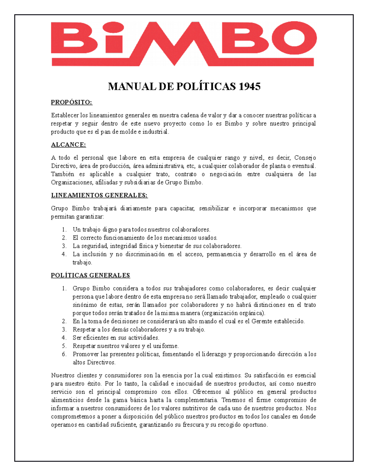 Manual DE Políticas 1945 - MANUAL DE POLÍTICAS 1945 PROPÓSITO ...