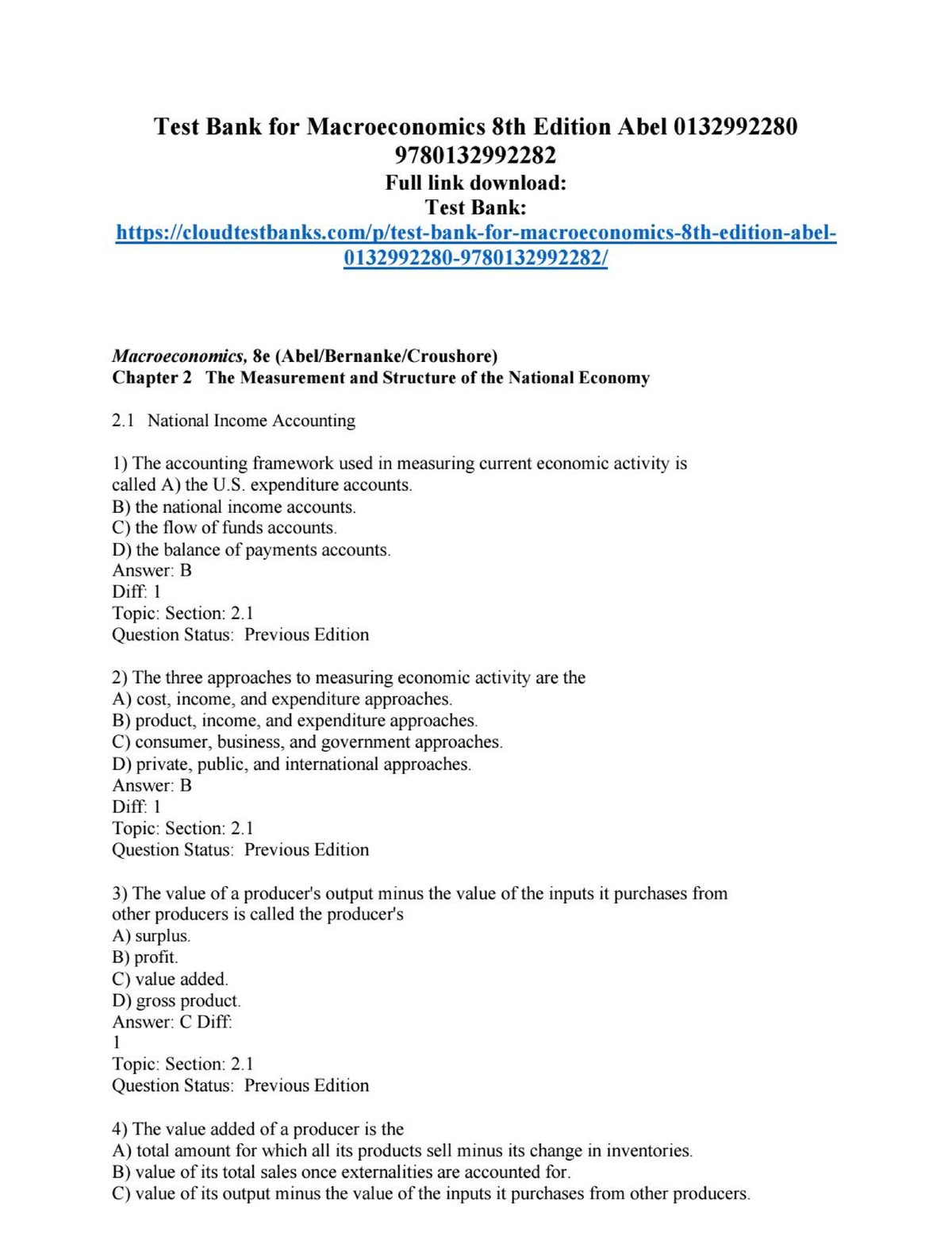 Test Bank for Macroeconomics 8th Edition Abel 0132992280 9780132992282 ...