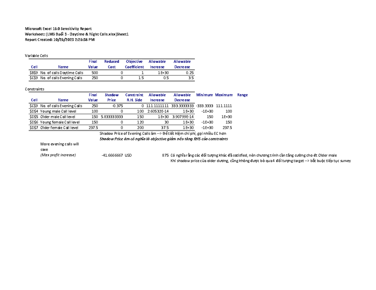 LMS buổi 3 - Daytime & Night Calls + Sensitivity - Microsoft Excel 16 ...