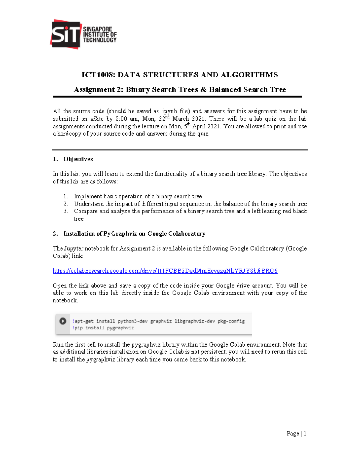 ICT1008 - Assignment 2 - Binary Search Tree Balanced Search Tree ...