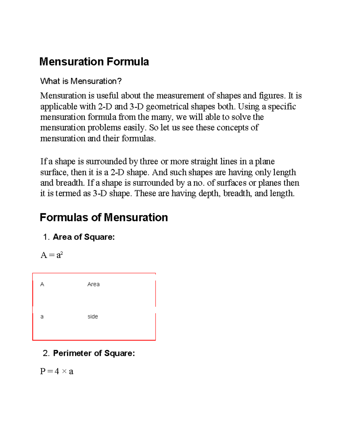 Mensuration Formula - Mensuration Formula What is Mensuration ...