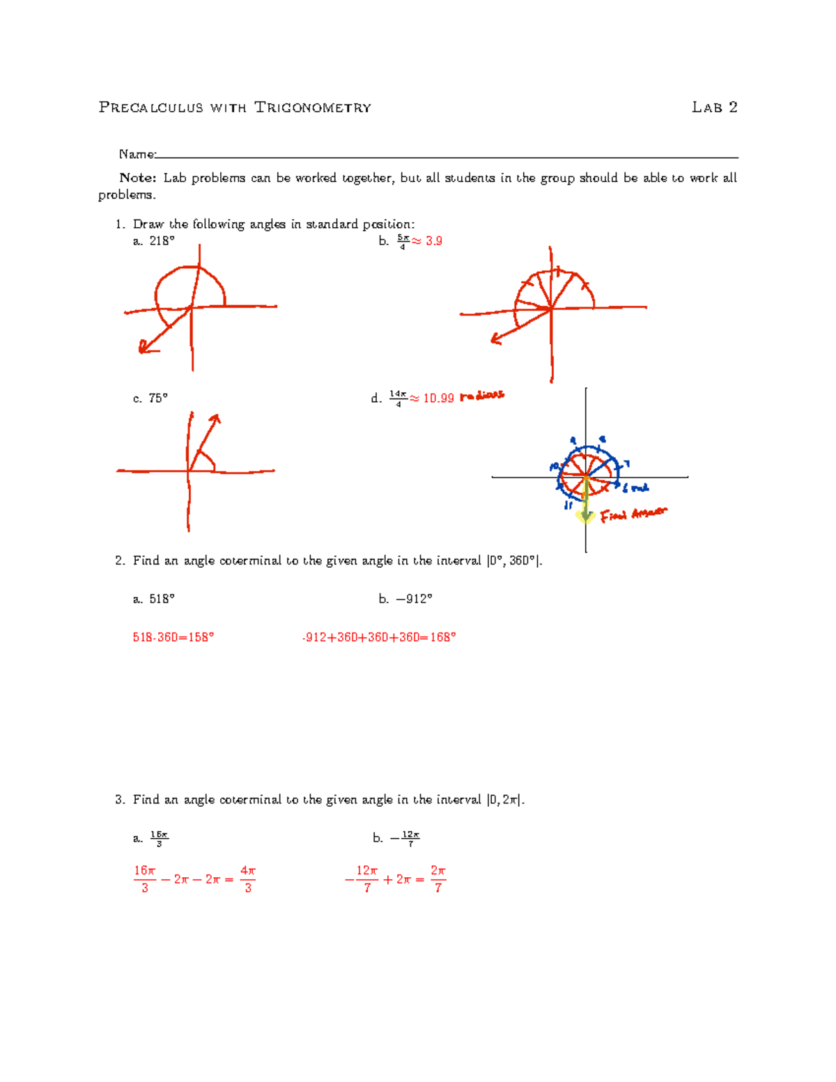 Week 2 Lab Trig Key Final - Precalculus with Trigonometry Lab 2 Name ...