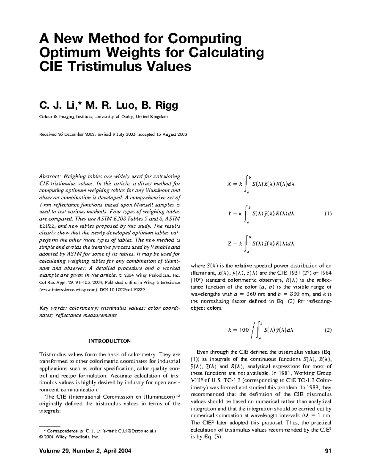 Li2004 - K. Kowalski - A New Method for Computing Optimum Weights for Calculating CIE ...