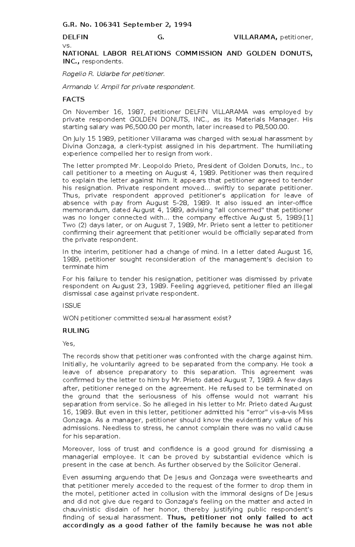 18. Villarama v. NLRC - CASES RELATED TO LABOR LAW AND SOCLEG - G. No ...