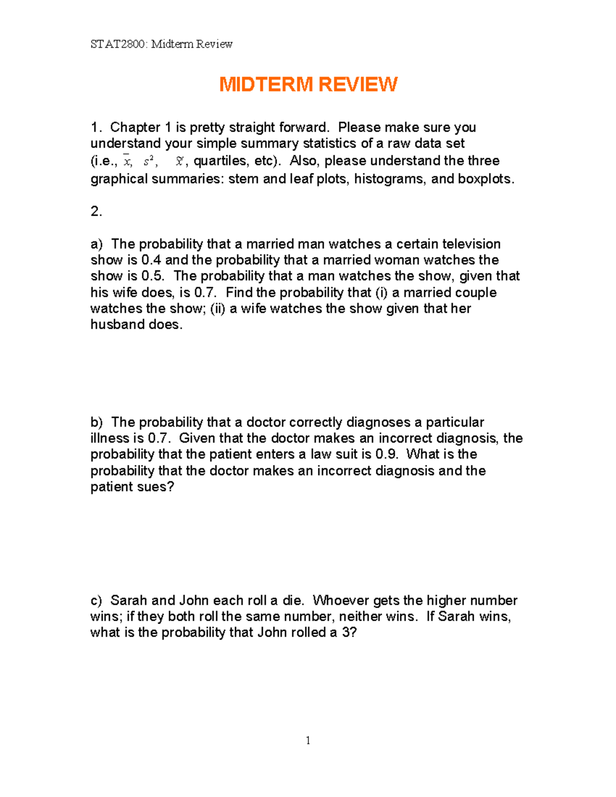 Midterm Review blank - MIDTERM REVIEW Chapter 1 is pretty straight ...