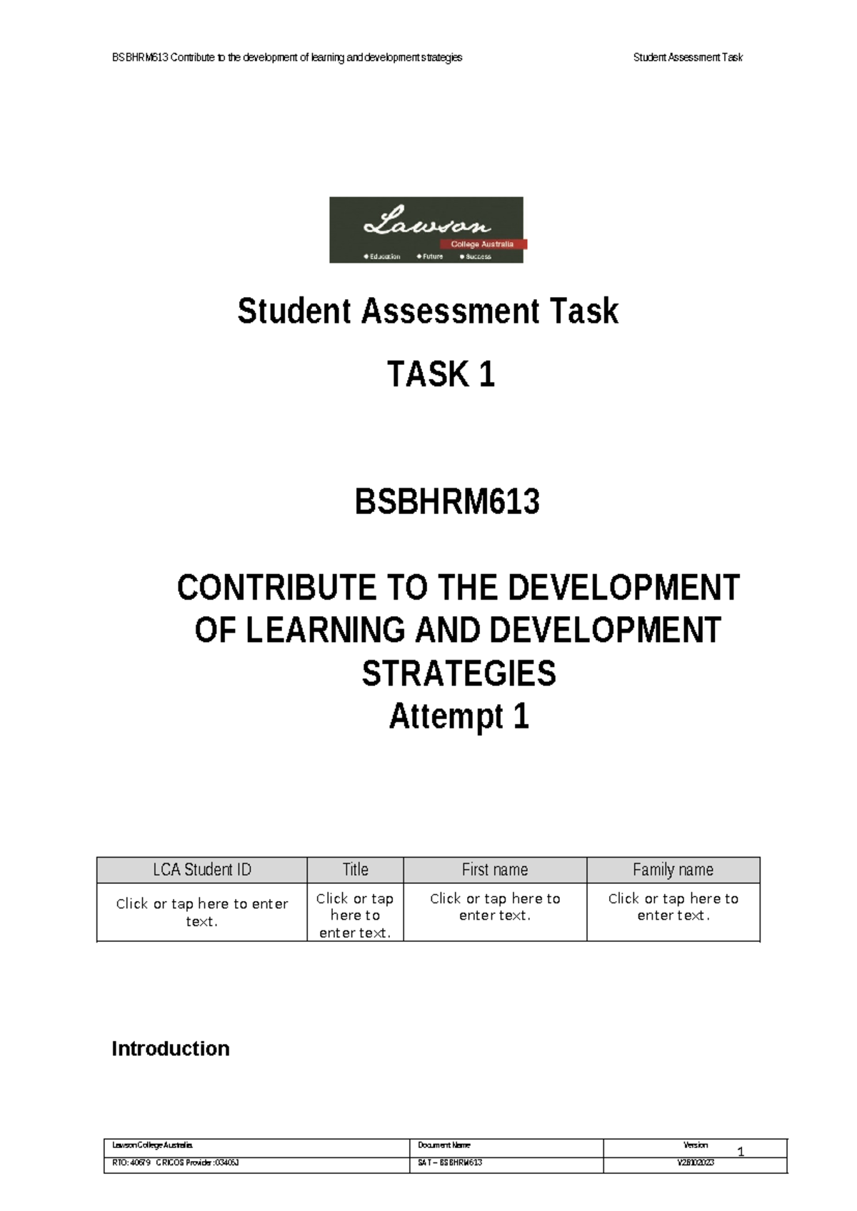 Bsbhrm 613 Student Assessment Task 1 - Attempt 1 - Student Assessment Task TASK 1 BSBHRM ...