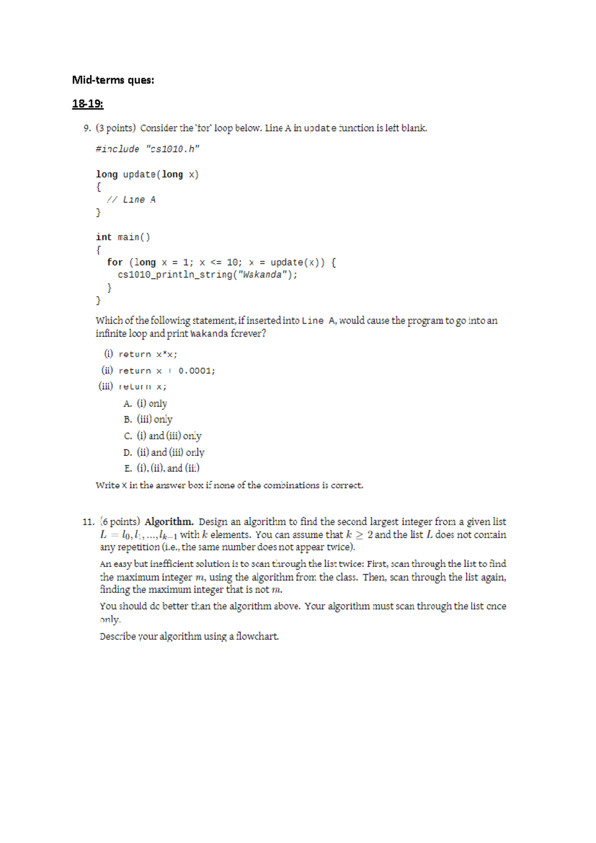 Midterms notes - nil - ques: 9. (3 points) Consider the loop below ...