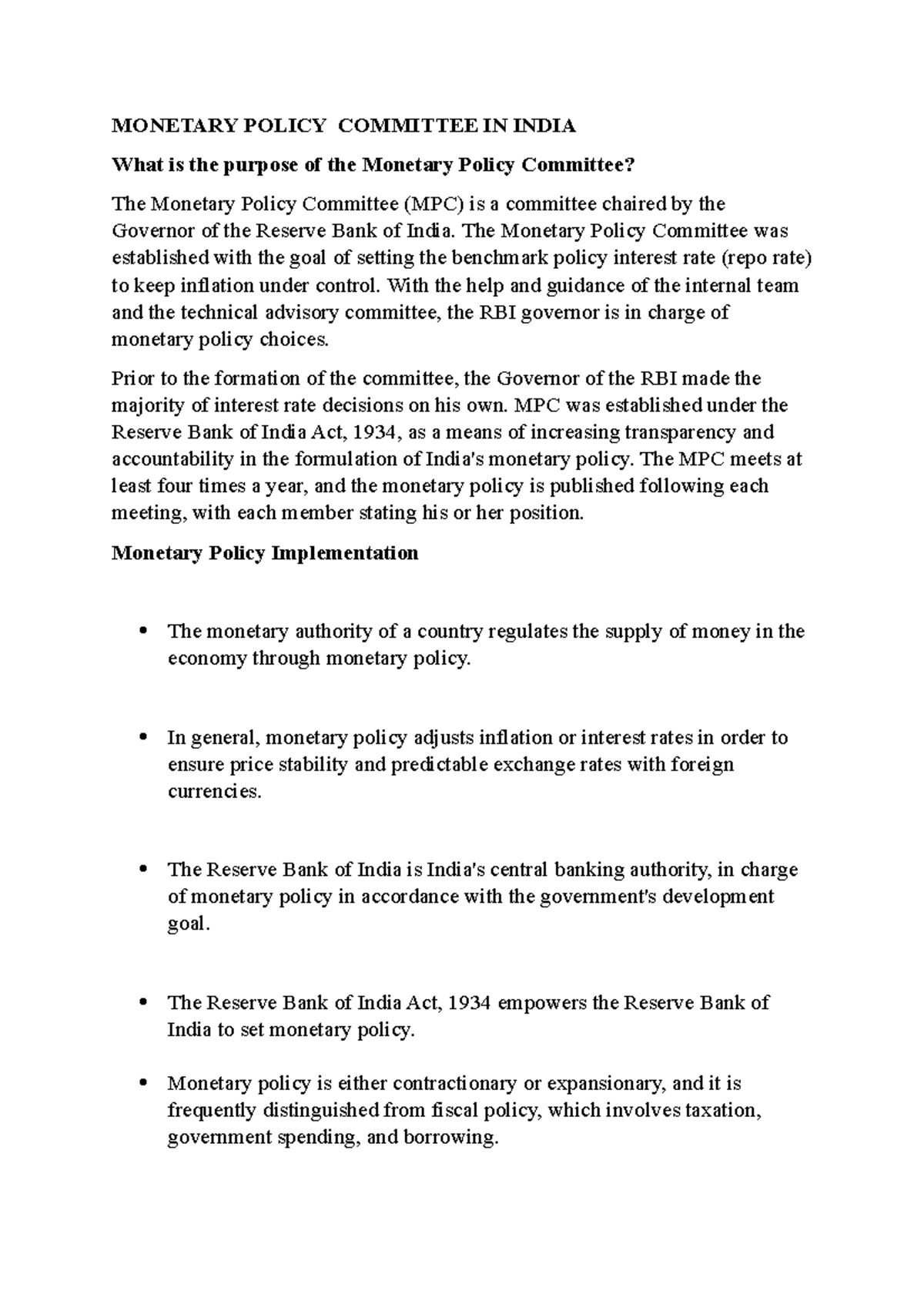 Monetary Policy Committee IN India - MONETARY POLICY COMMITTEE IN INDIA ...