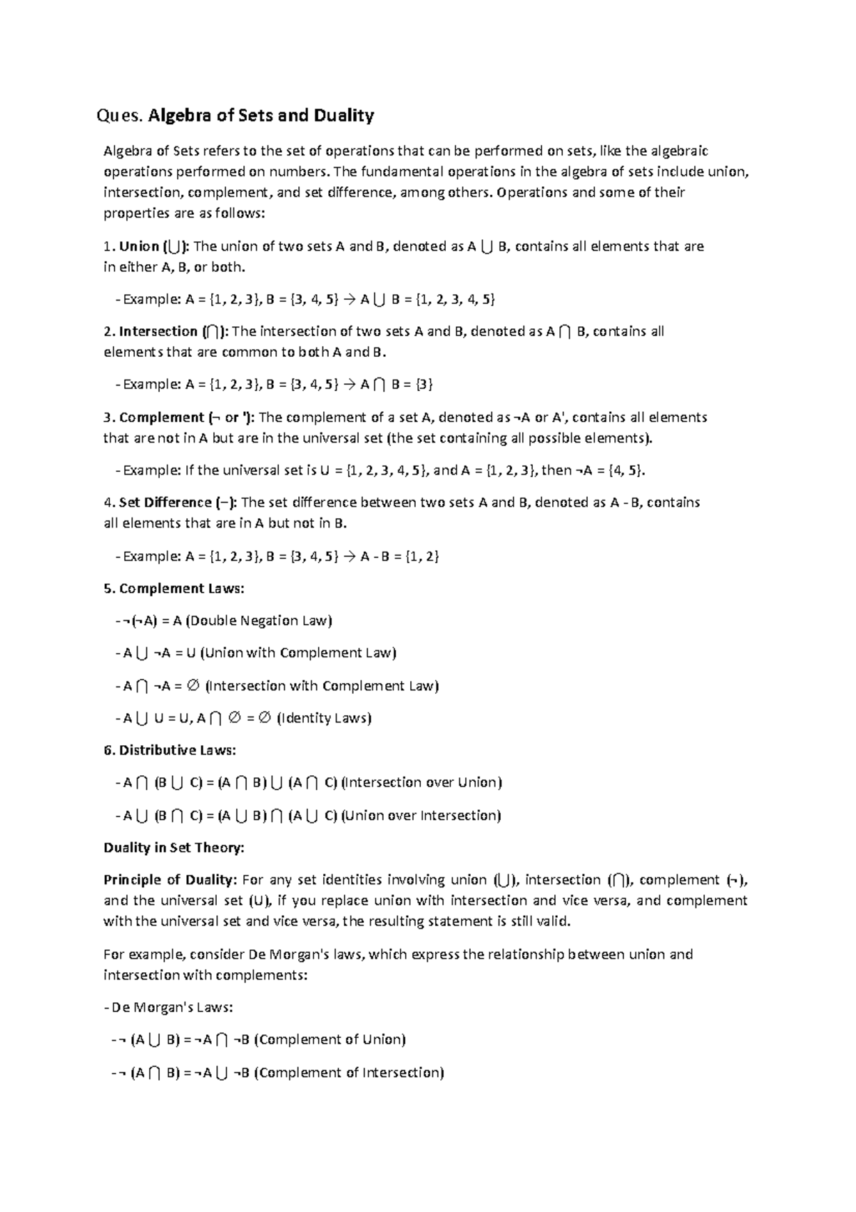 Focs Assignment - Ques. Algebra of Sets and Duality Algebra of Sets ...