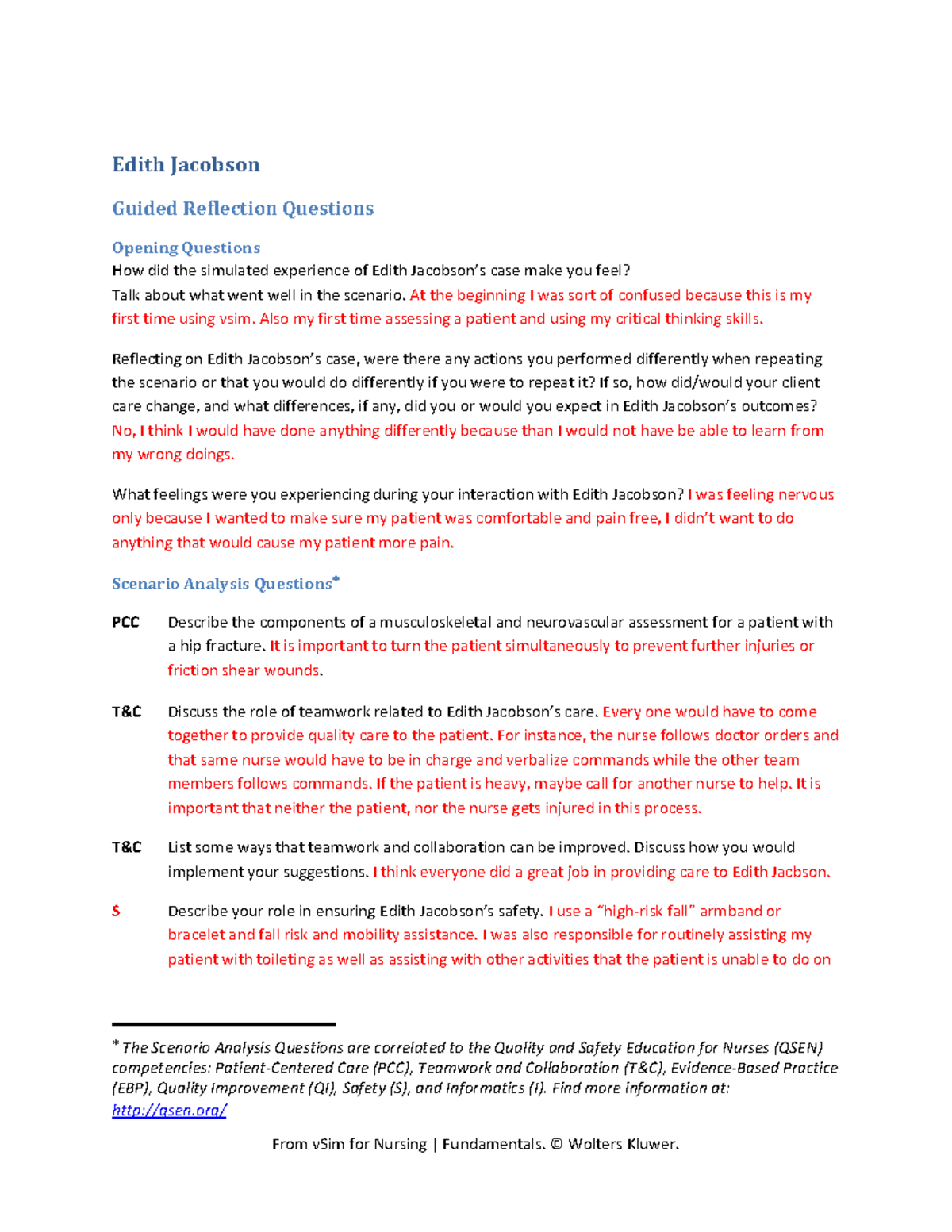 Edith Jacobson Reflection questions - From vSim for Nursing ...