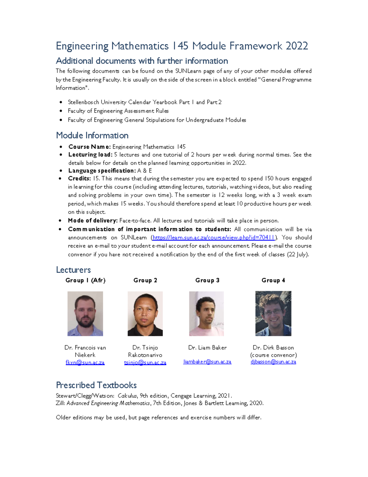 Eng Math 145 Module Framework 2022 - Engineering Mathematics 145 Module ...