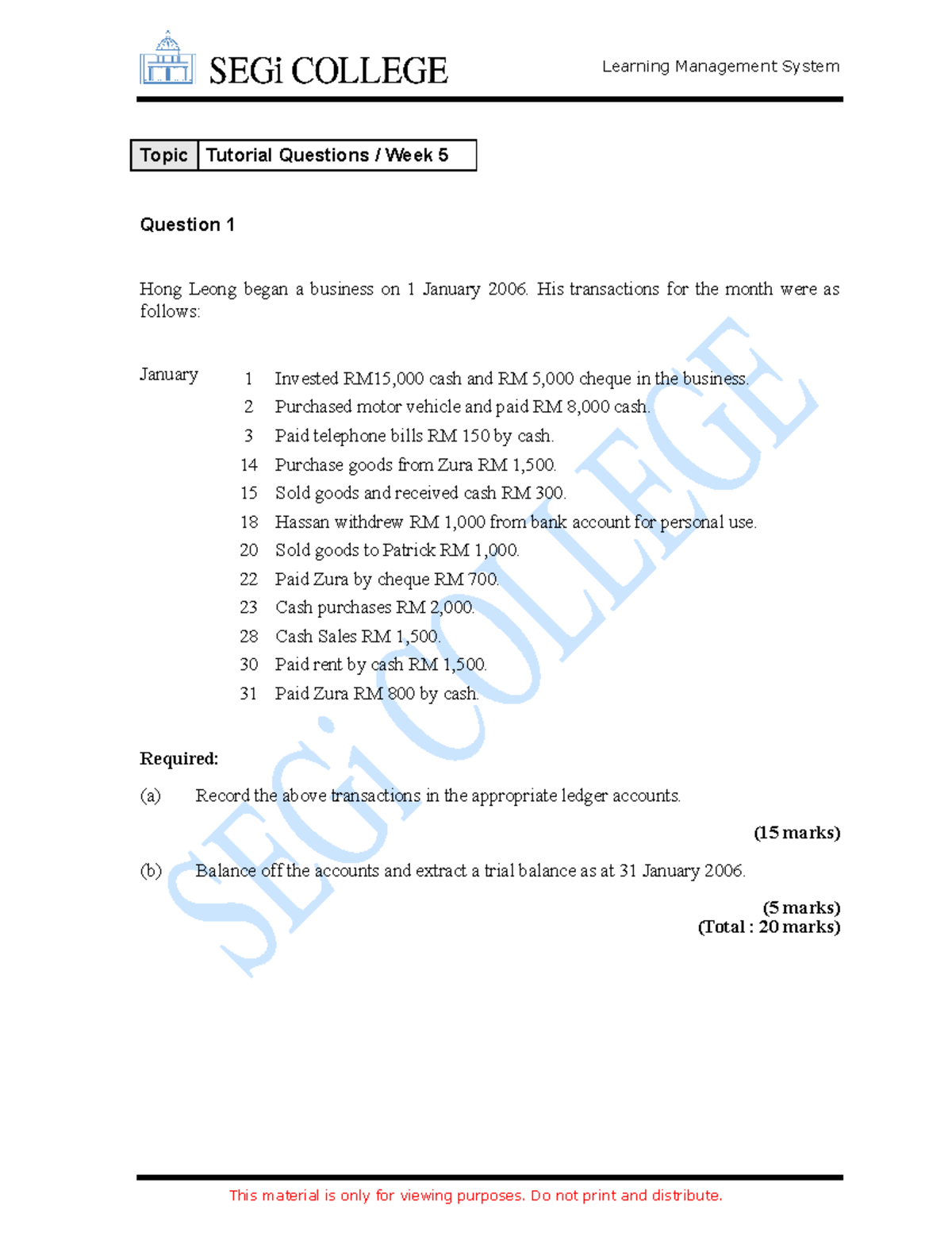 Tutorial Questions Week 5 - FA 1 - Learning Management System Topic Tutorial Questions / Week 5 ...