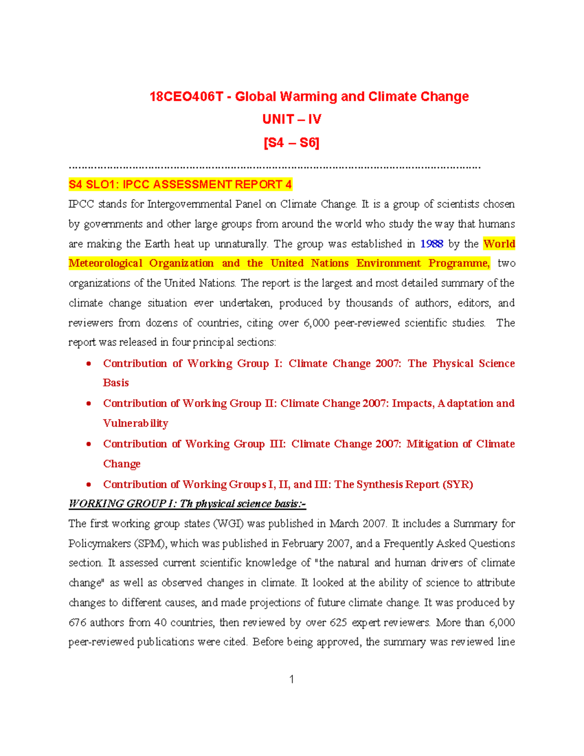 UNIT 4 [S4 - S6] - UNIT 4 study material - 18CEO406T - Global Warming ...