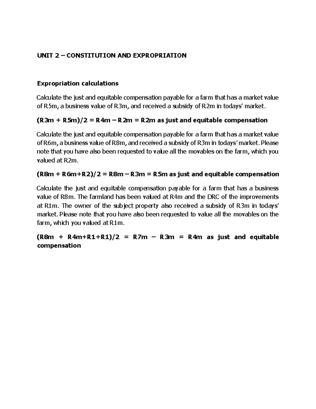 UNIT 2 - Constitution AND Expropriation Calculations - UNIT 2 – CONSTITUTION AND EXPROPRIATION ...