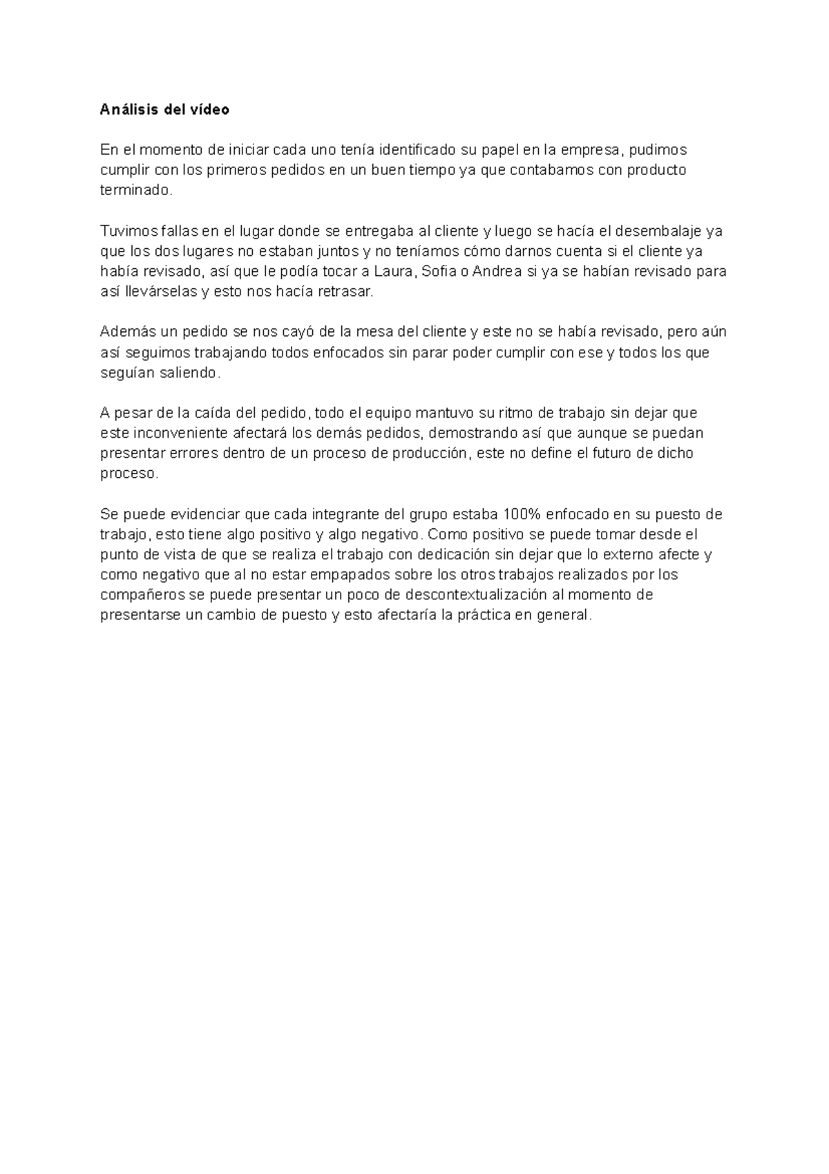 Análisis del vídeo - Informe practica 1 producto - Análisis del vídeo ...