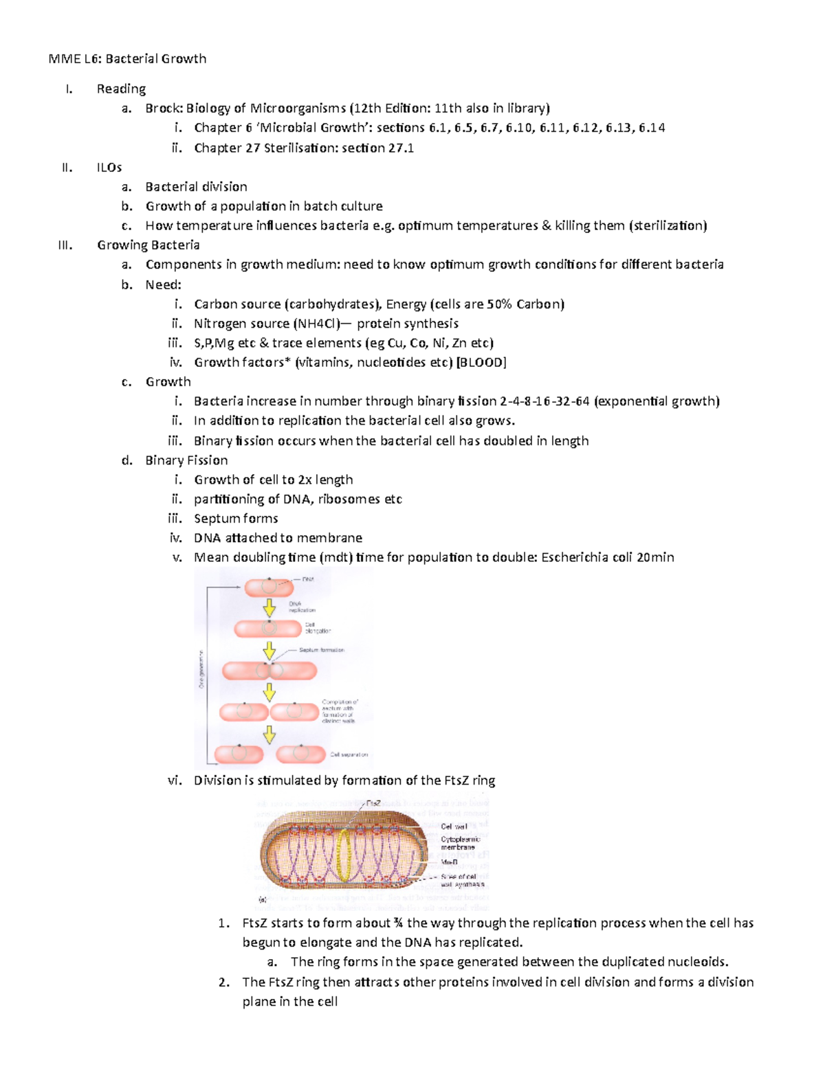 L06: Bacterial Growth - II. Reading a. Brock: Biology of Microorganisms ...