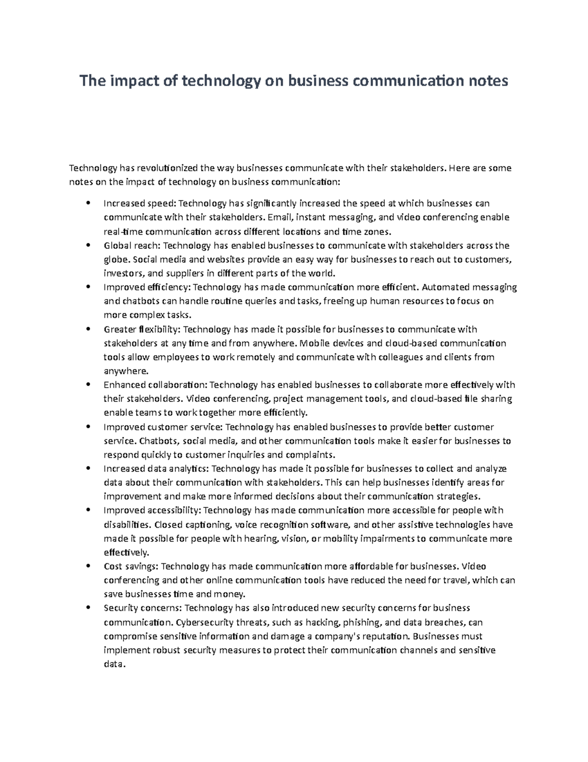 The impact of technology on business communication notes - Here are ...