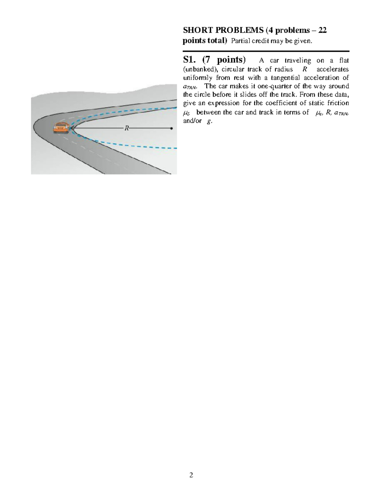Physics Midterm 2 Falls 2021 (alternative) - SHORT PROBLEMS (4 problems ...