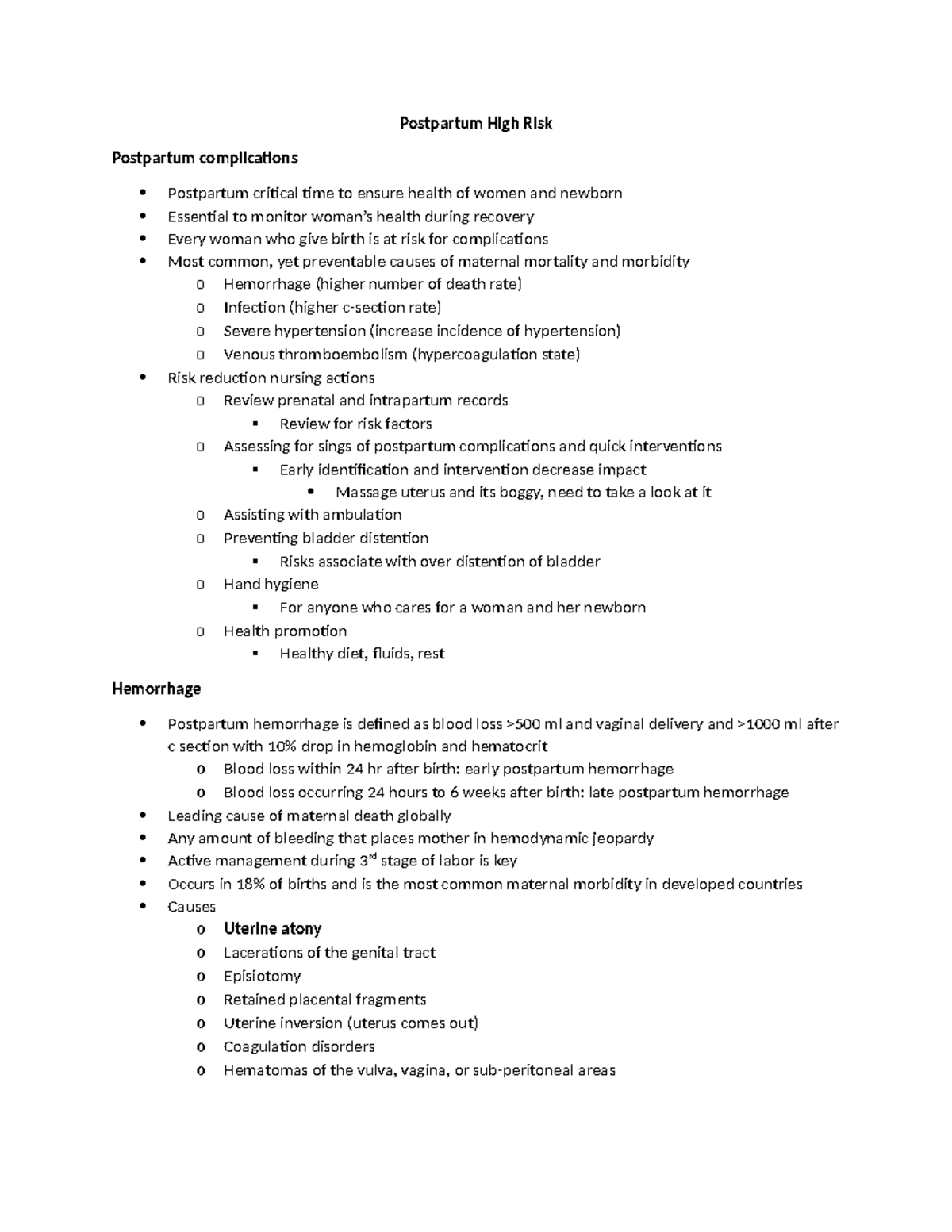 Postpartum High Risk - Postpartum High Risk Postpartum complications ...