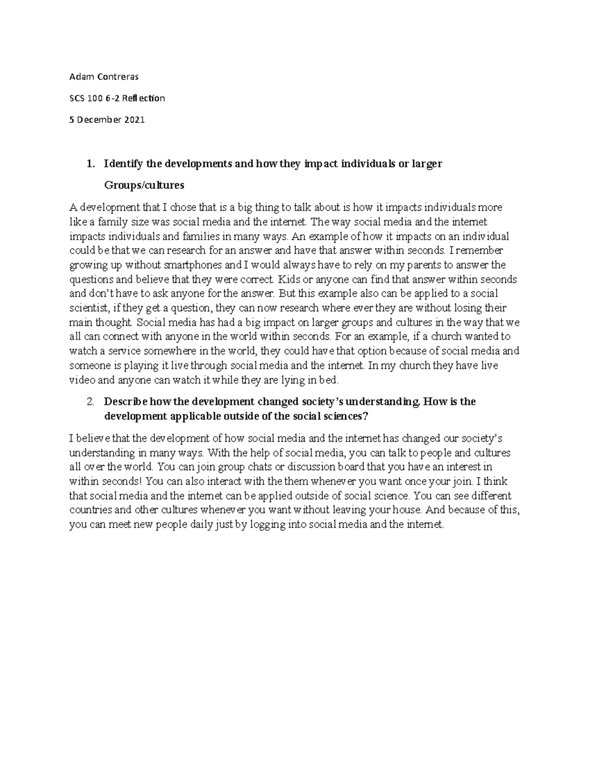 SCS 100 6-2 Reflection - Adam Contreras SCS 100 6-2 Reflection 5 ...