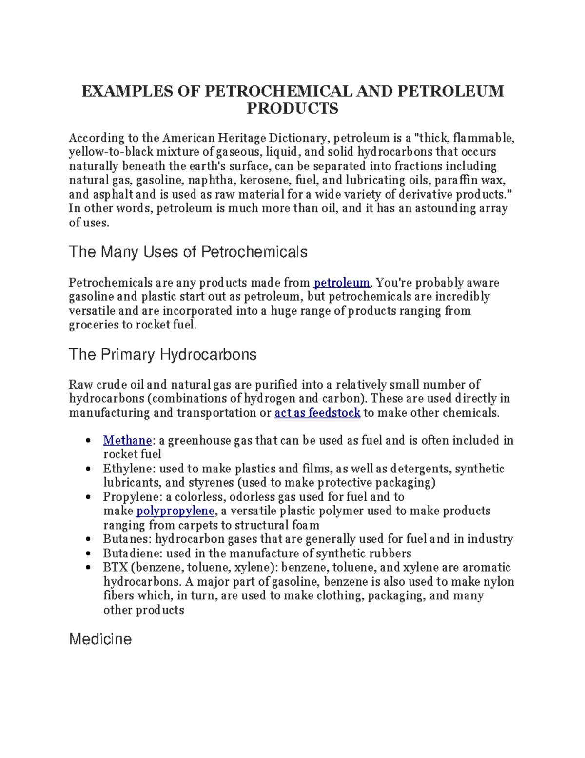 Petroleum - College-aantekeningen 5 - EXAMPLES OF PETROCHEMICAL AND ...