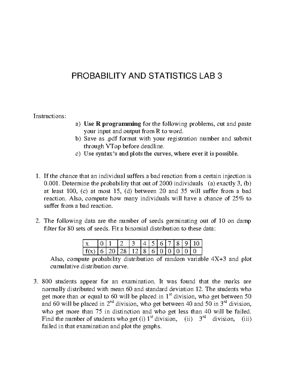 Statistics Lab 3 - School of Advanced Sciences Department of ...