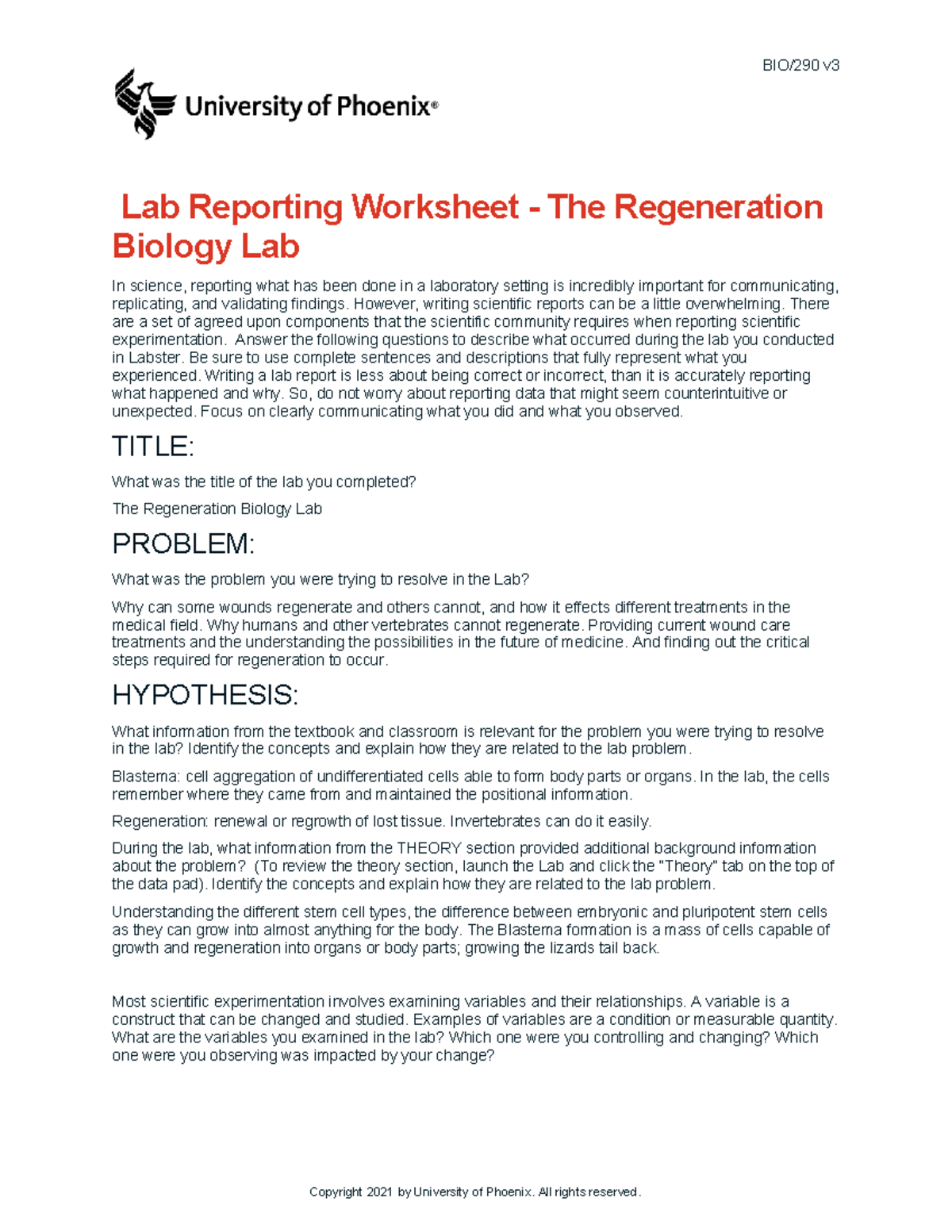 Cori Guthrie Marcucci wk3 the regeneration biology lab - BIO/290 v Lab ...