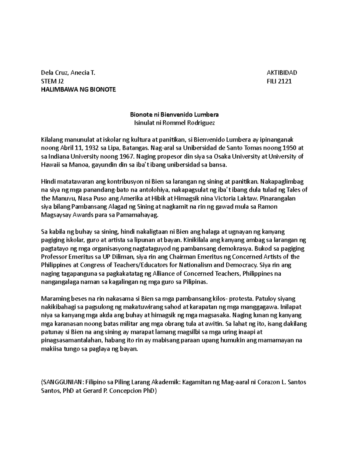 421250618- Bionote-docx - BS. education - PangSU - Studocu