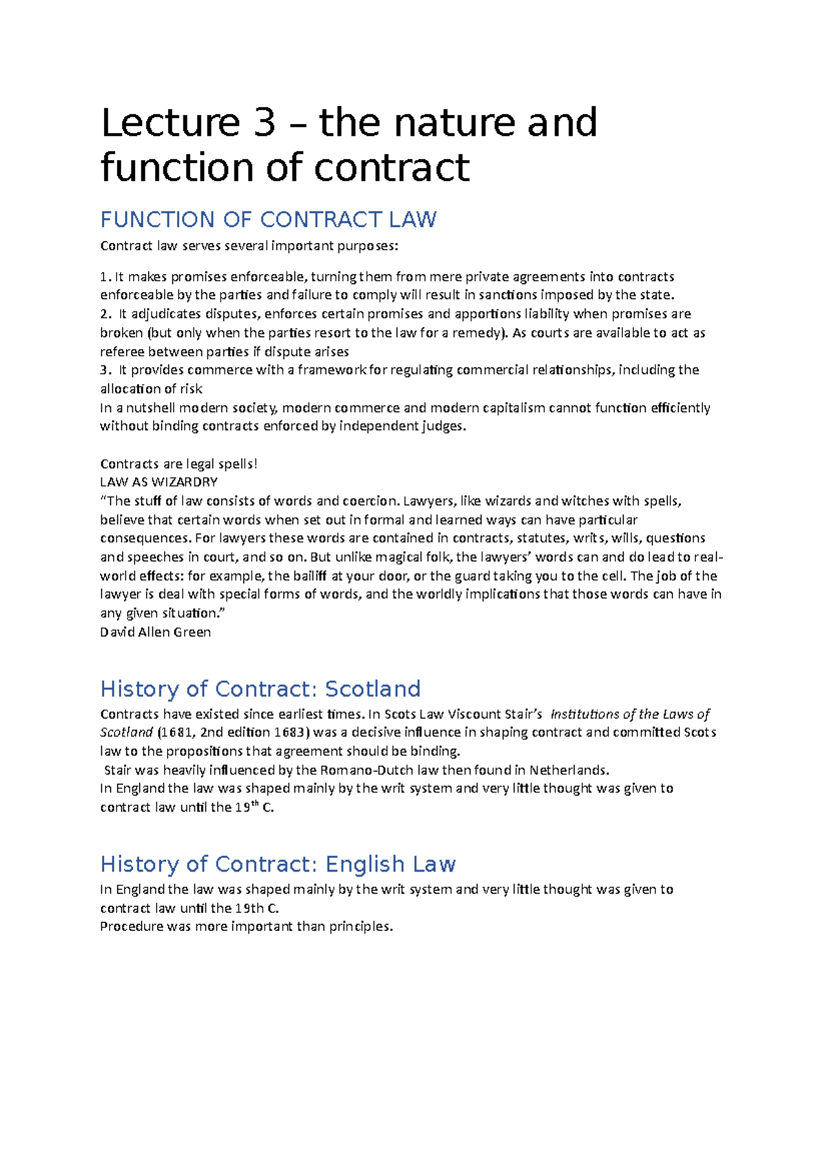 the nature and function of contract - Lecture 3 – the nature and ...