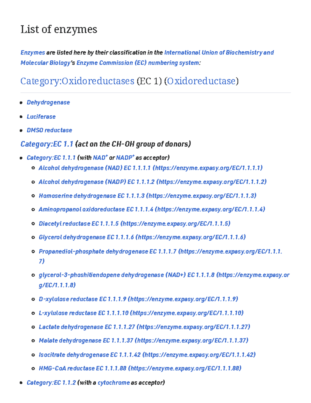 List of enzymes - Wikipedia - List of enzymes Enzymes are listed here by their classification in ...