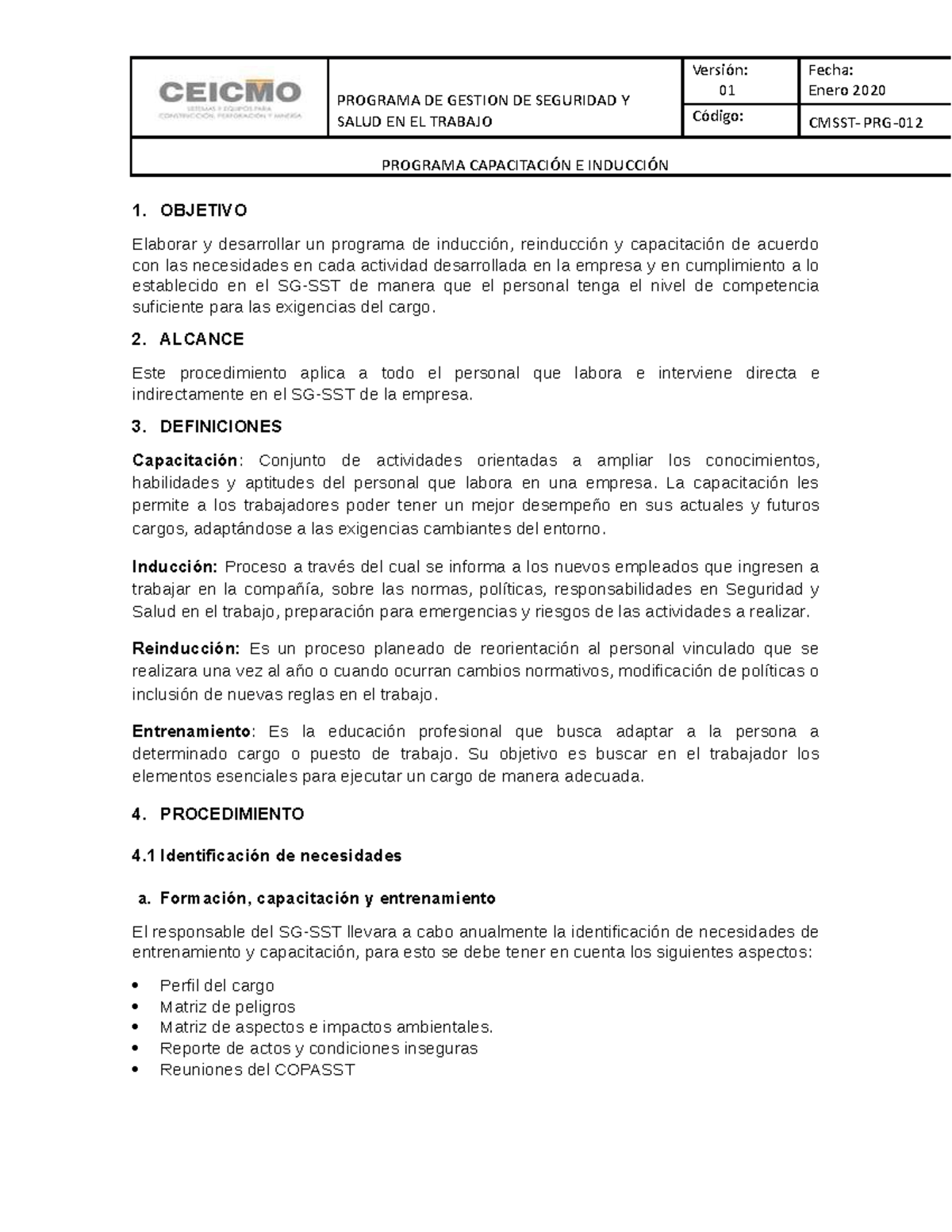 1. Cmsst-PG Programa Capacitacion E Induccion - PROGRAMA DE GESTION DE ...