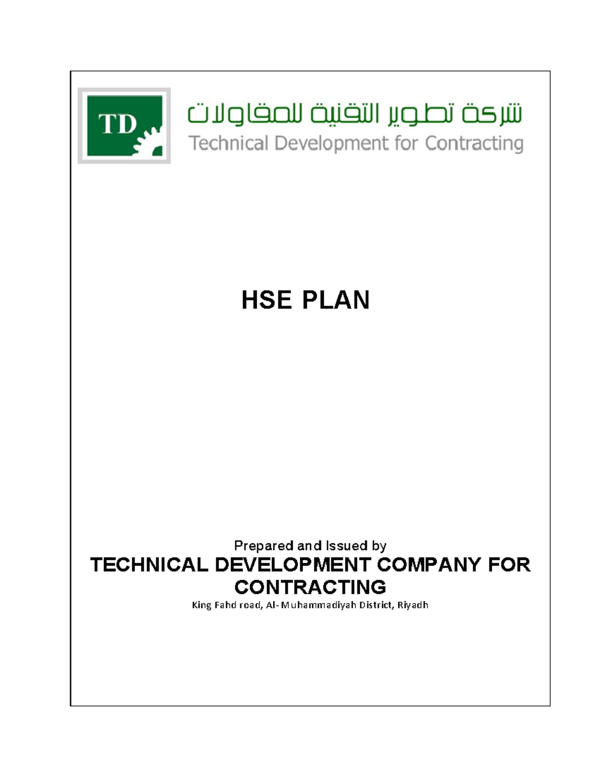 HSE Plan - Safety - HSE PLAN Prepared and Issued by TECHNICAL ...