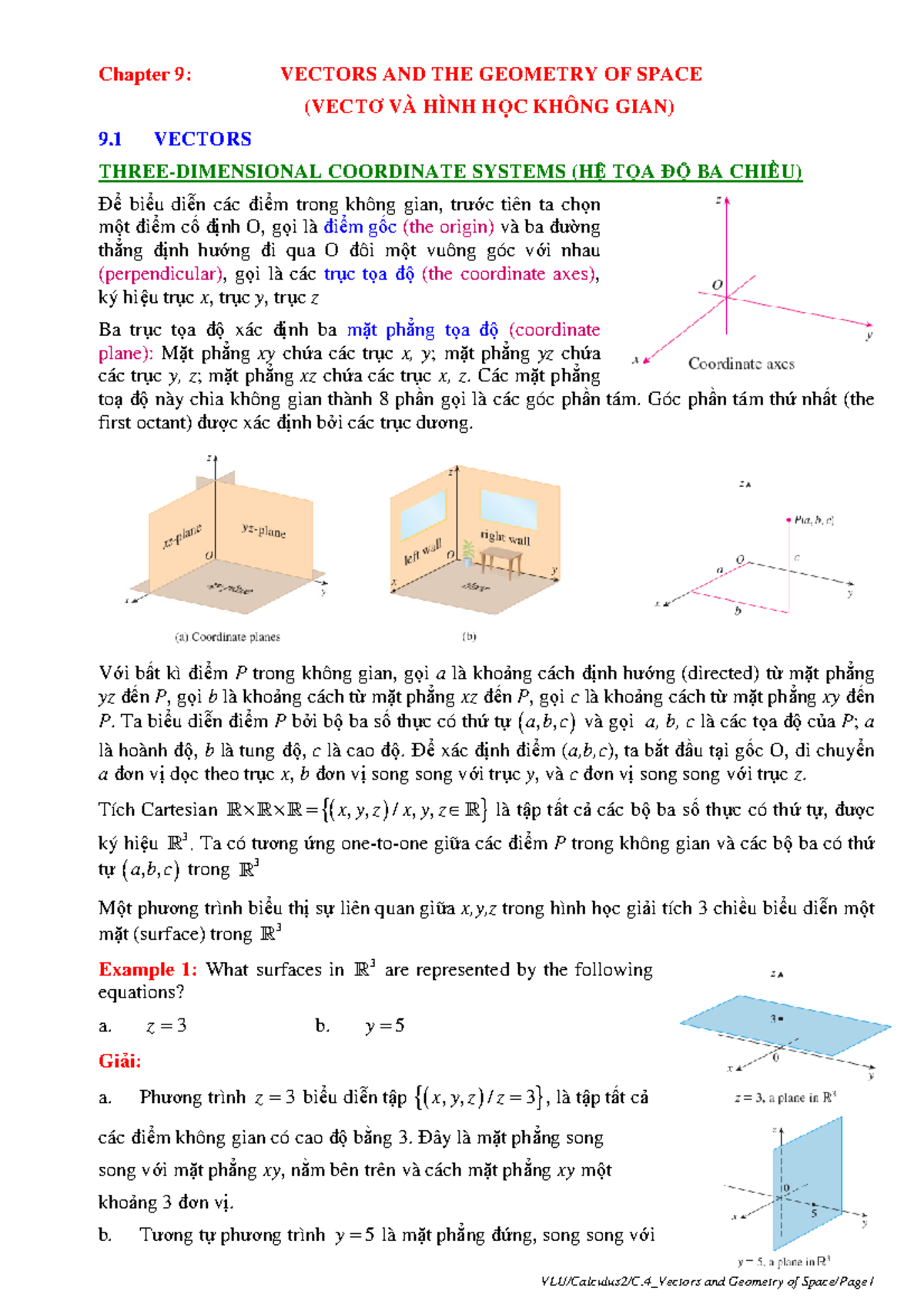 Toán3 C9 - lý thuyết - Chapter 9: VECTORS AND THE GEOMETRY OF SPACE (VECTƠ VÀ HÌNH HỌC KHÔNG ...