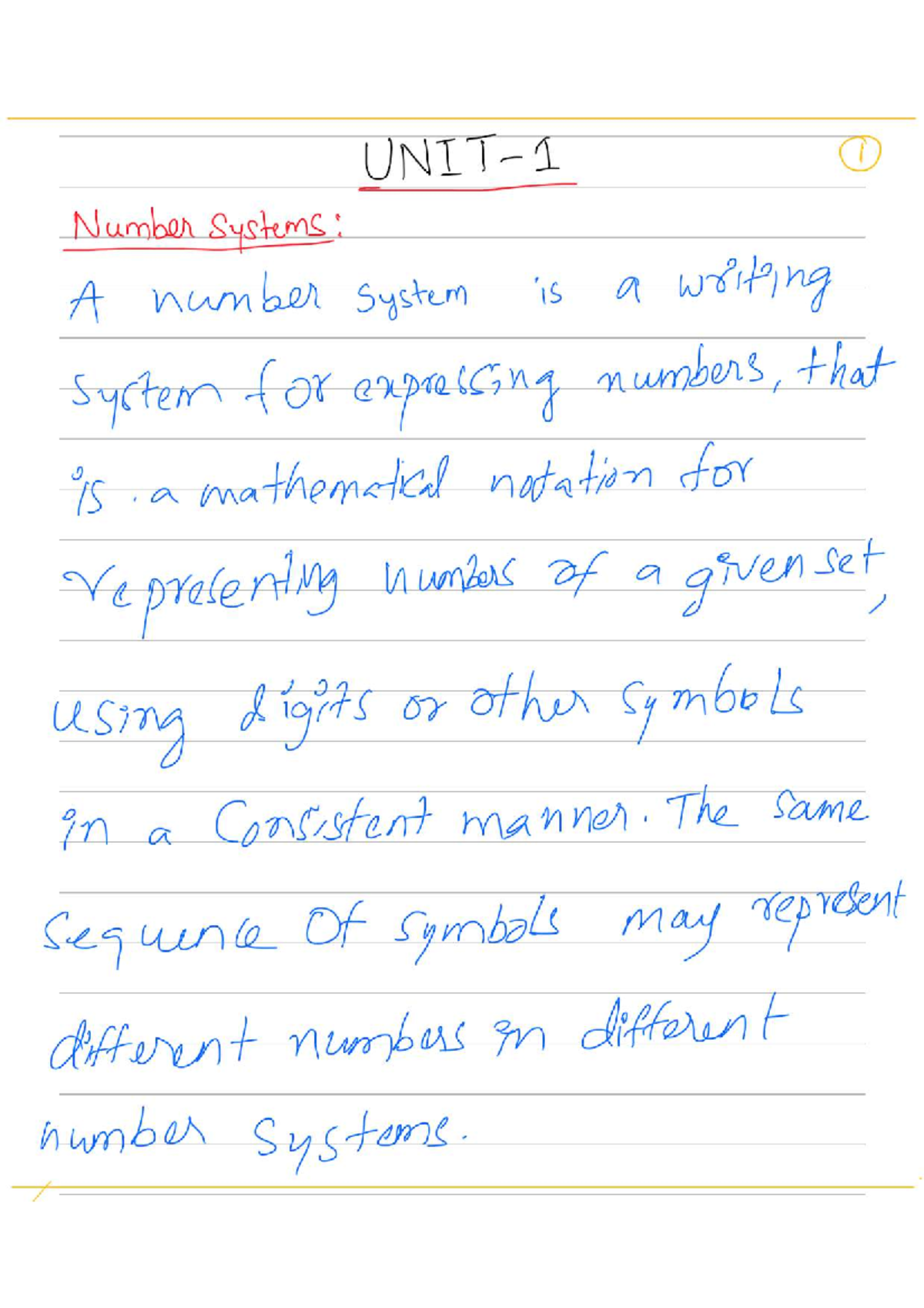 DLD UNIT-1 - Digital logic design notes - 1 1 Number Systems: A number ...