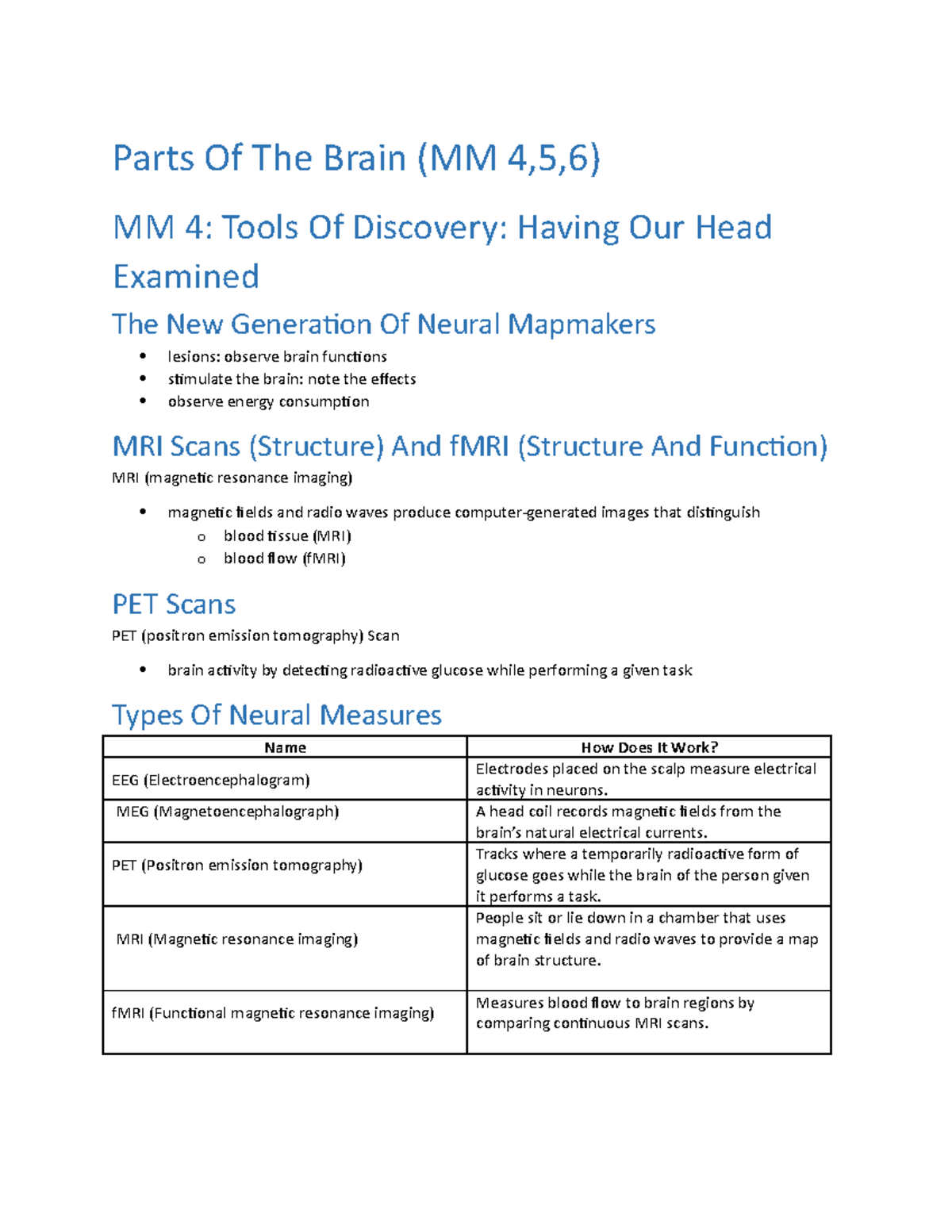 Parts Of The Brain (Myers Modules 4,5,6) - Parts Of The Brain (MM 4,5,6 ...