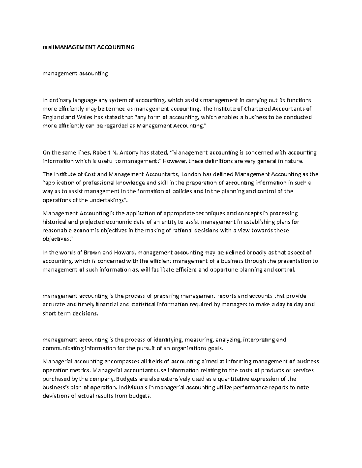 BSBA Management Accounting SUBJECT - maliMANAGEMENT ACCOUNTING ...