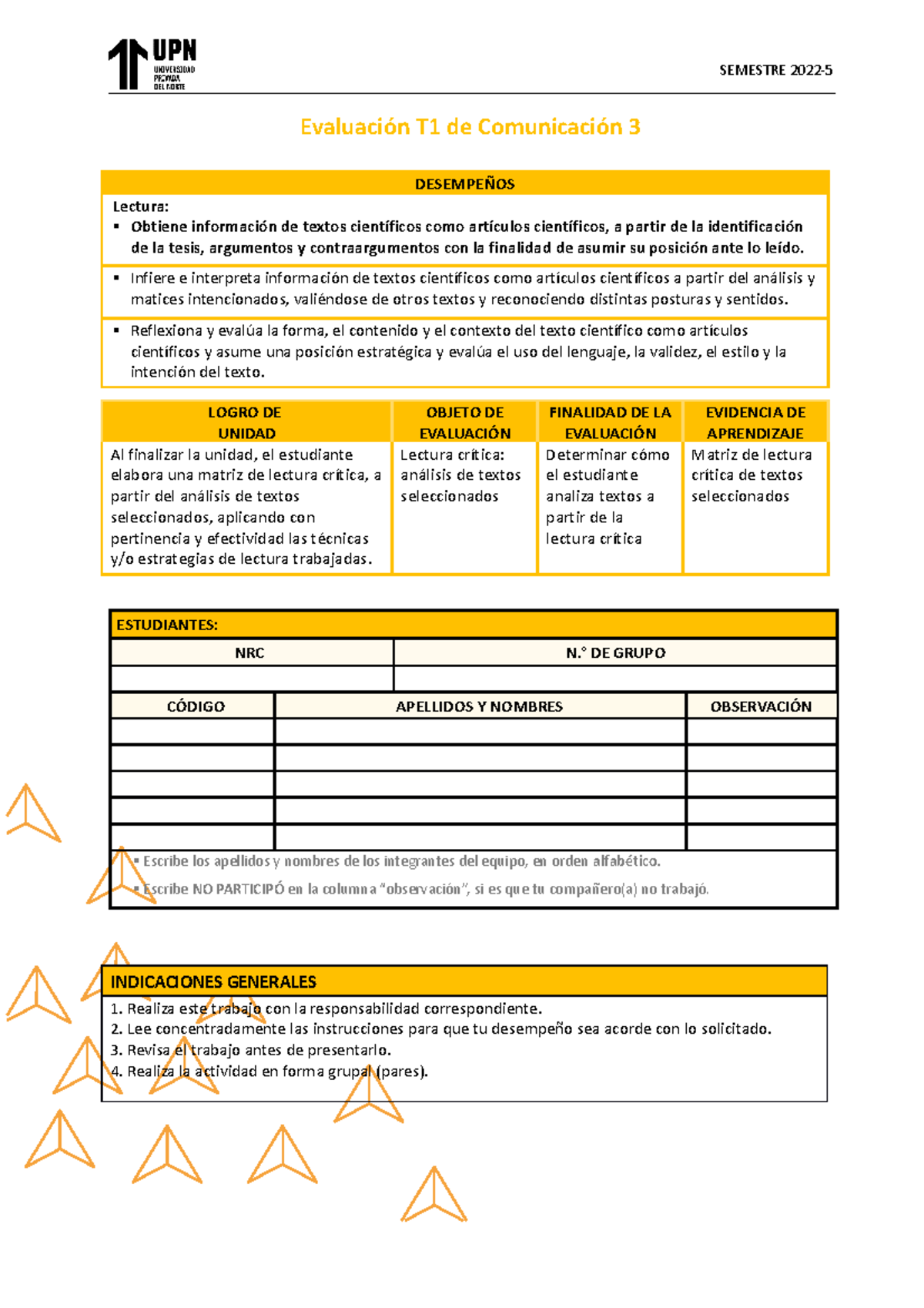 T1-Ejemplo - EXAMEN - Evaluación T1 de Comunicación 3 DESEMPEÑOS Lectura: Obtiene información de ...