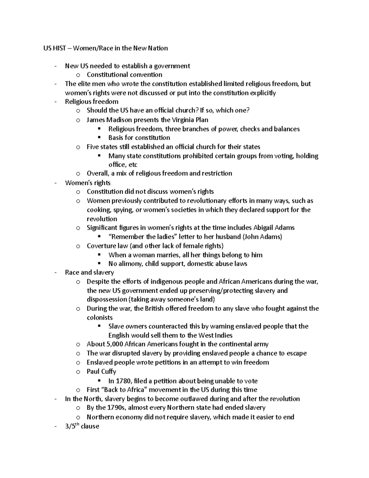 US HIST - women:race in the new nation - US HIST – Women/Race in the ...