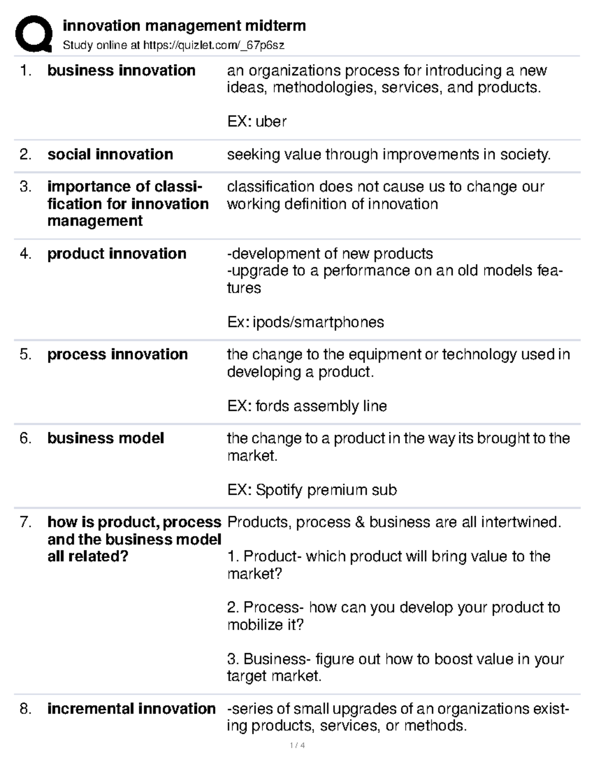 Innovation Management Midtem - Study online at quizlet/_67p6sz business ...