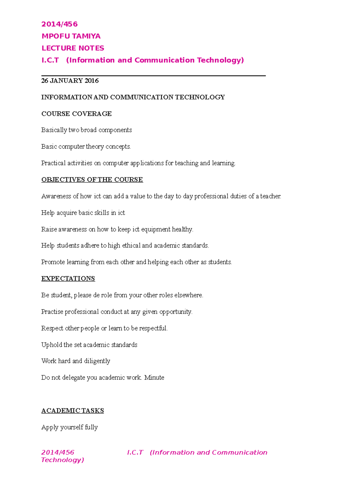 Information AND Communication Technology - MPOFU TAMIYA LECTURE NOTES I ...