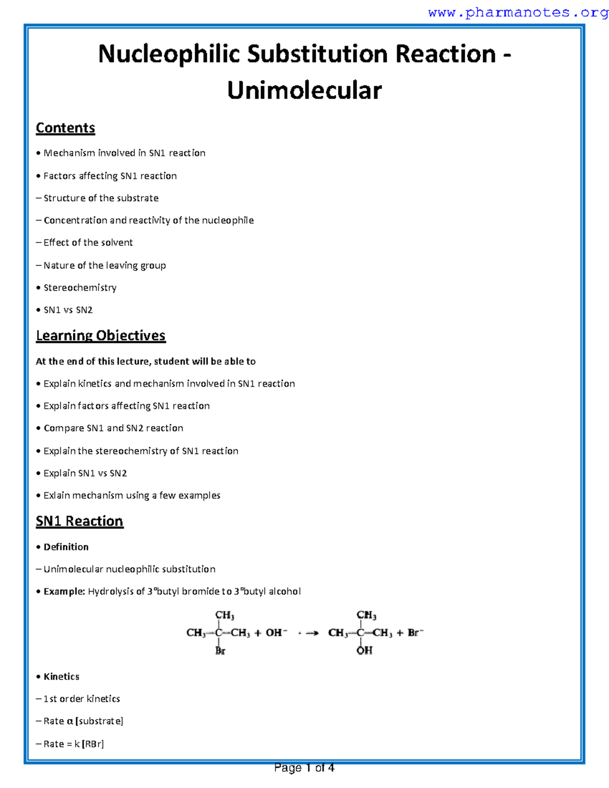 Nucleophilic Substitution Reaction - Unimolecular SN1 - Nucleophilic ...