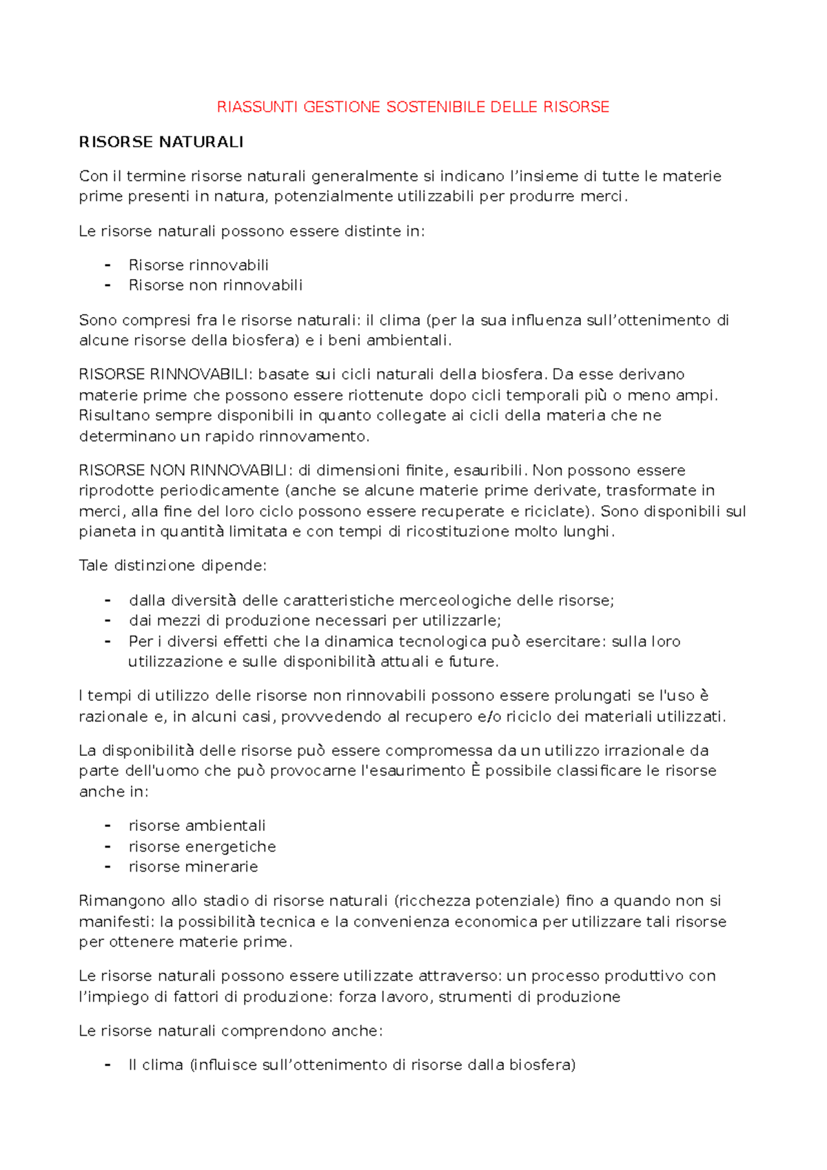 Riassunti Gestione Sostenibile Delle Risorse Slide Tarola - RIASSUNTI ...